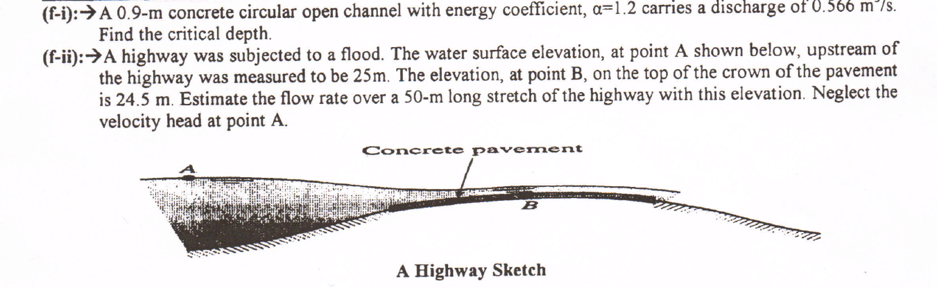 Solved (f-i): → A 0.9−m concrete circular open channel with | Chegg.com
