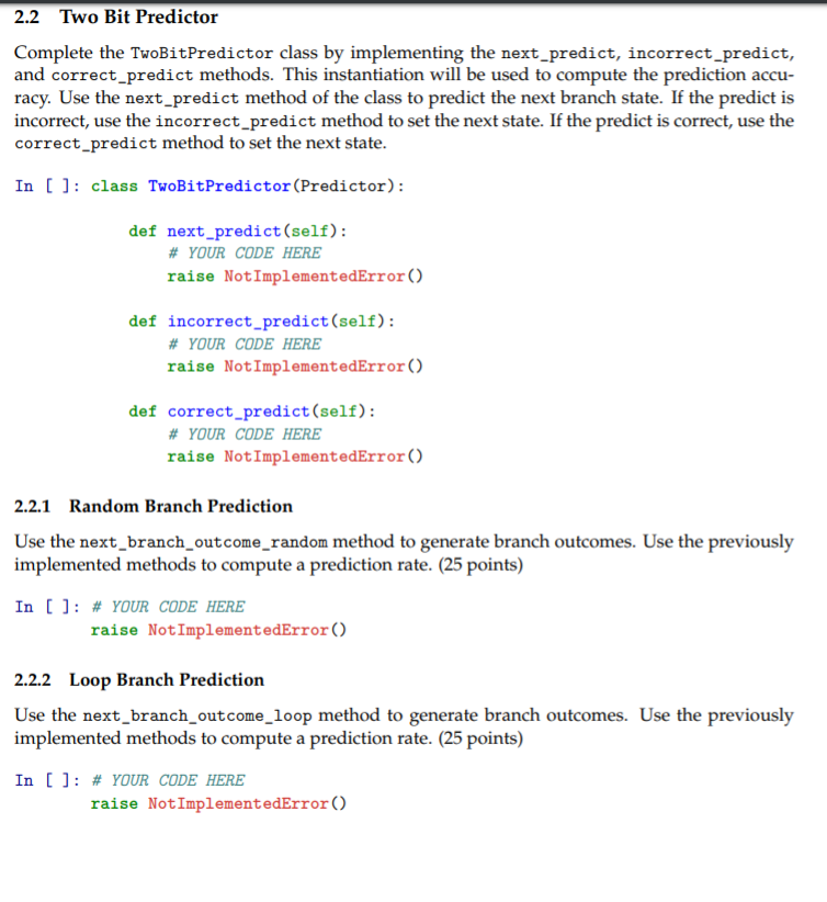 Two Bit Predictor 2.2 Complete the TwoBitPredictor | Chegg.com