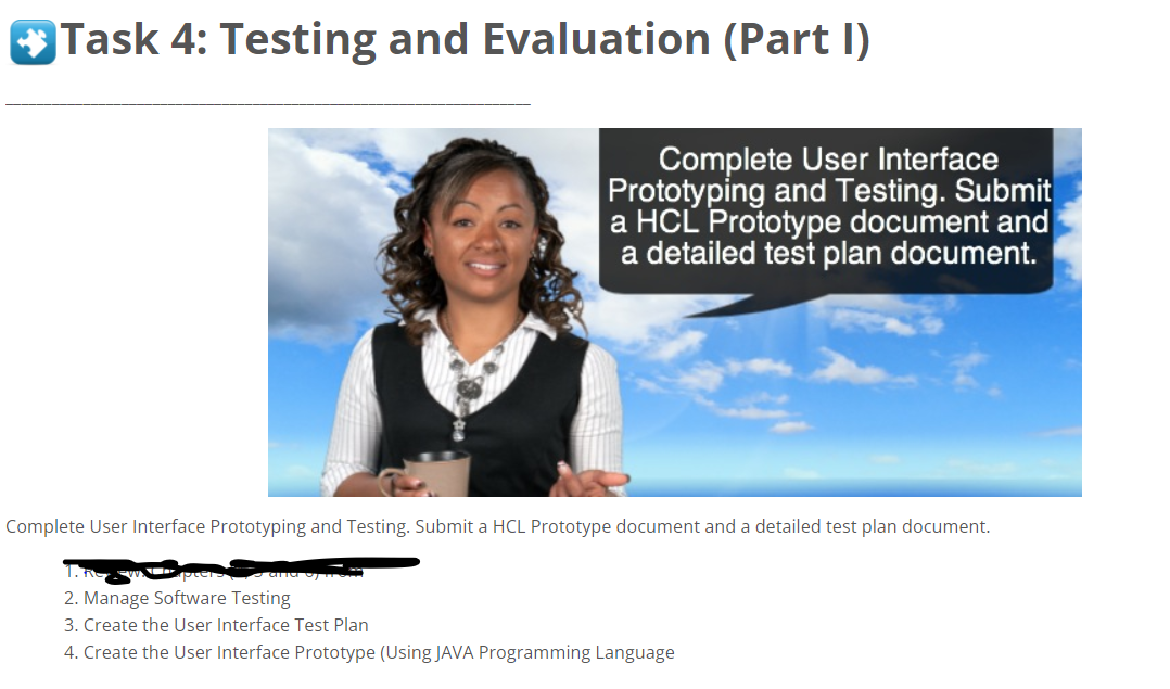 Solved Task 4: Testing and Evaluation (Part 1) Complete User | Chegg.com