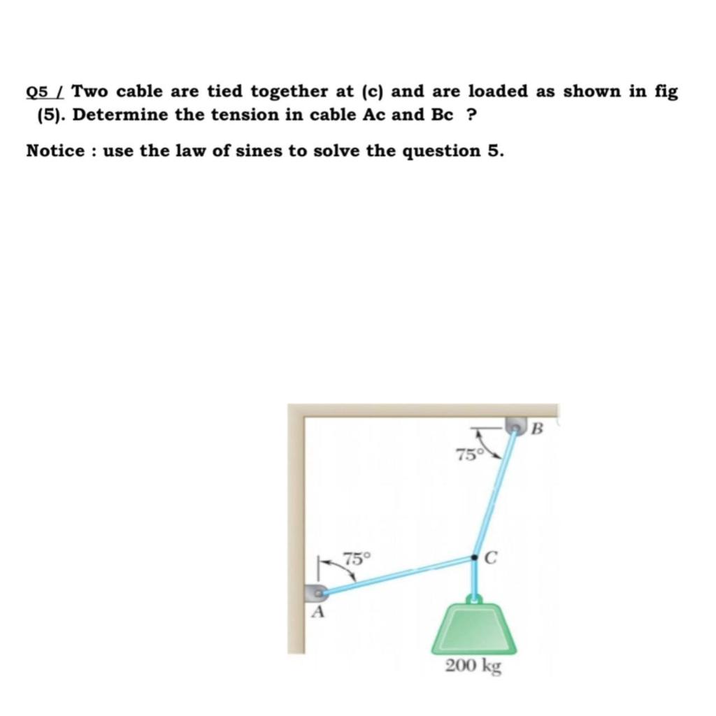 Solved Q5 / Two cable are tied together at (c) and are | Chegg.com