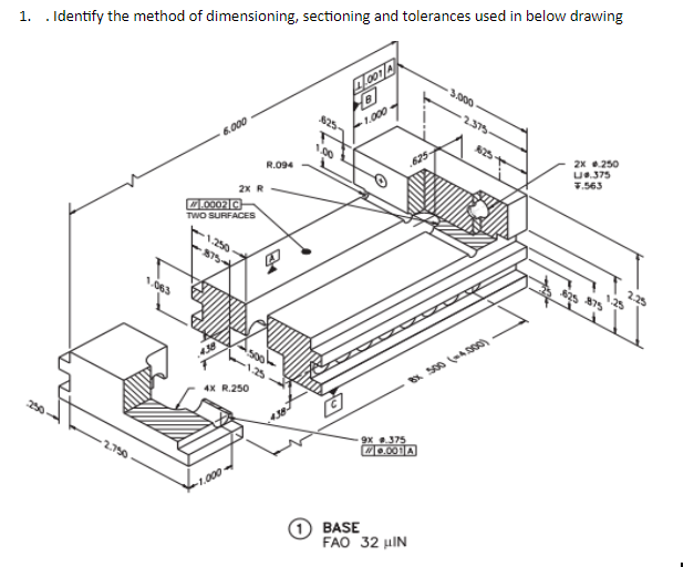 Solved 1. . Identify the method of dimensioning, sectioning | Chegg.com