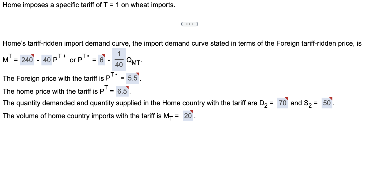 Determine the net effects of the tariff: Terms of | Chegg.com