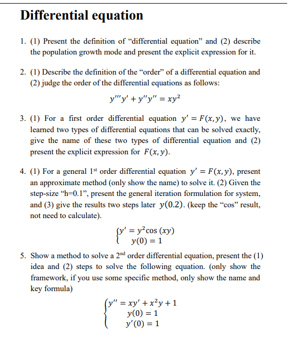 Solved Differential equation 1. (1) Present the definition | Chegg.com