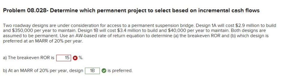 Solved Problem 08.028- Determine which permanent project to | Chegg.com