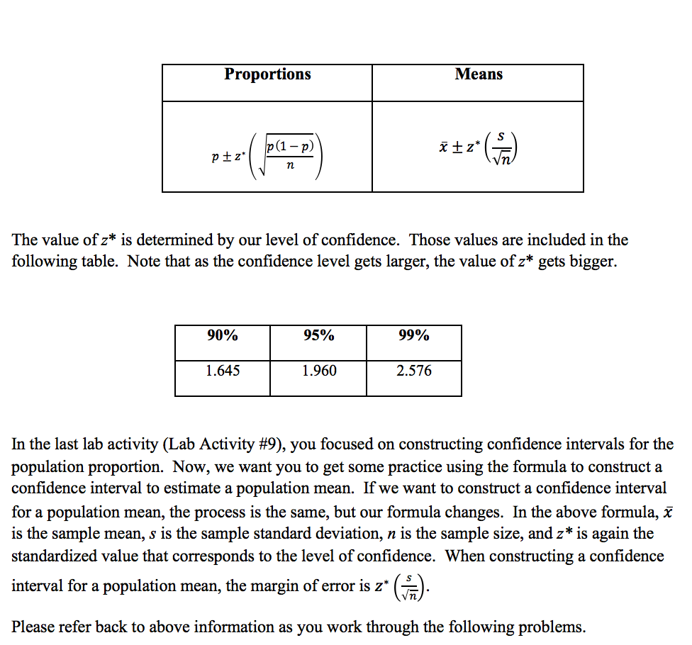 Solved Part 1: Confidence Intervals for Population Means | Chegg.com