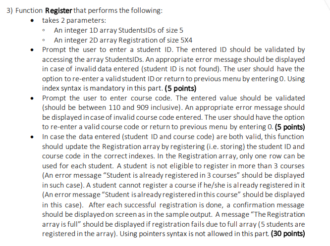 Solved Function Register that performs the following: - | Chegg.com