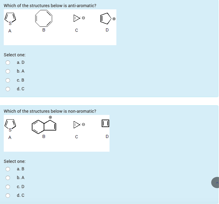 Solved Which of the structures below is anti-aromatic? | Chegg.com
