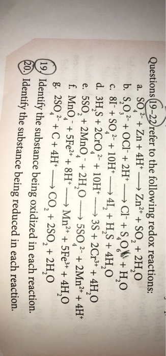 Solved Questions(19-22/refer to the following redox | Chegg.com