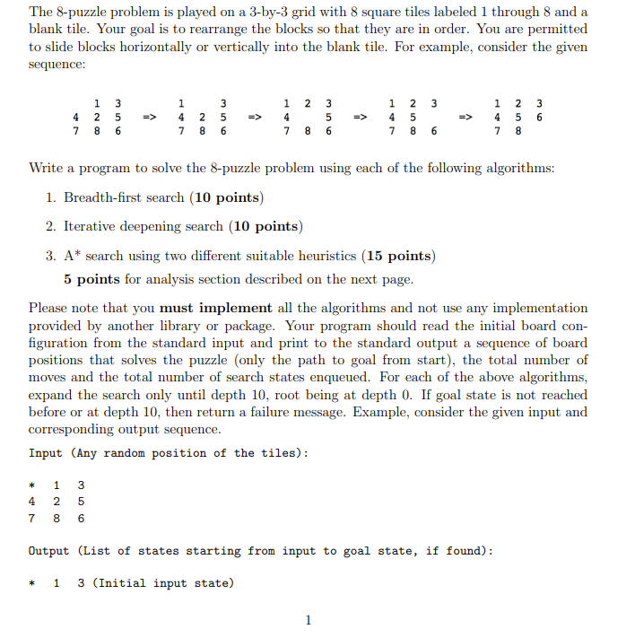 The 8-puzzle problem is played on a 3-by-3 grid with | Chegg.com