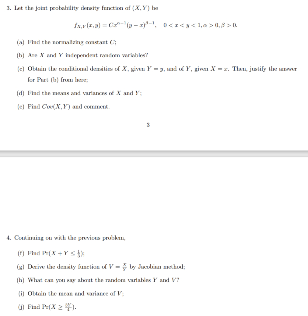 Solved 3. Let the joint probability density function of | Chegg.com