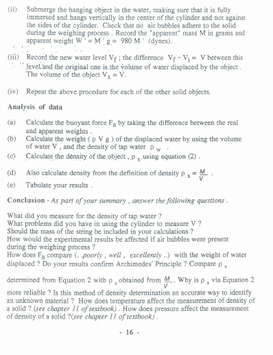 Solved Experiment 3 ARCHIMEDES PRINCIPLE Object : To measure | Chegg.com