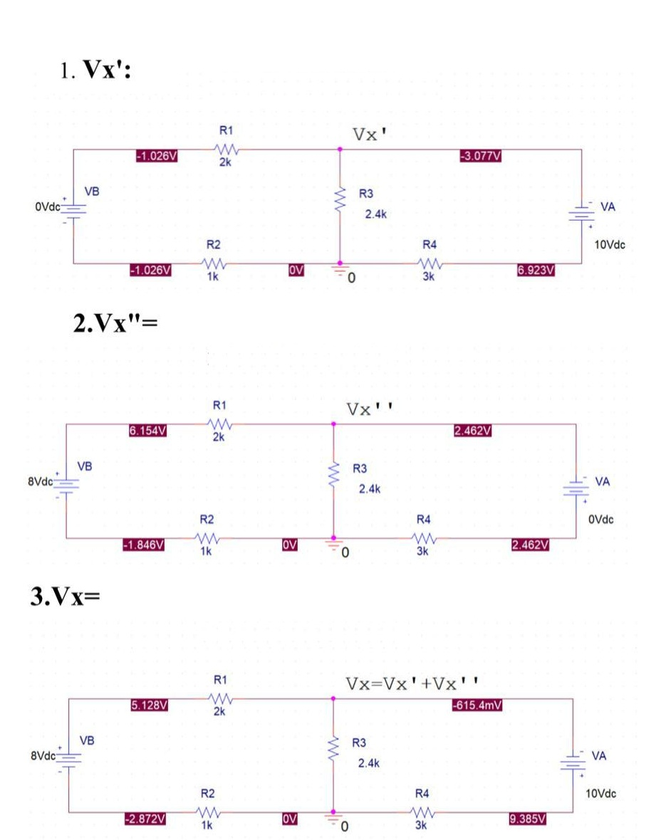 Solved 1. Vx': R1 Vx' -1.026V -3.077V 2k VB R3 OVdc VA 2.4k | Chegg.com