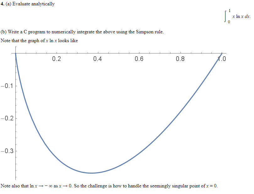 Solved 4. (a) Evaluate analytically ∫01xlnxdx (b) Write a C | Chegg.com