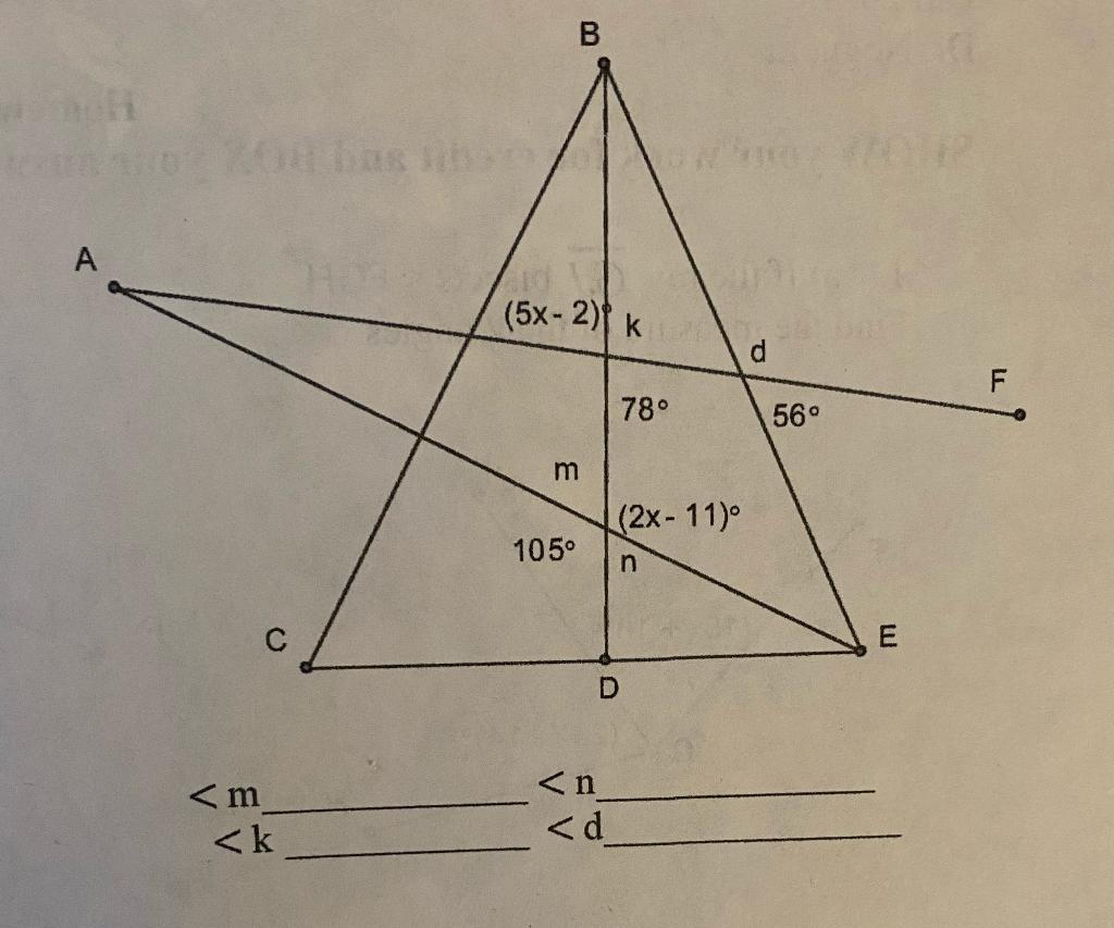 Solved Find the value of the missing angle m, n ,k and d | Chegg.com