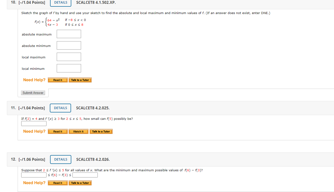 Solved 10. [-/1.04 Points] DETAILS SCALCET8 4.1.502.XP. | Chegg.com