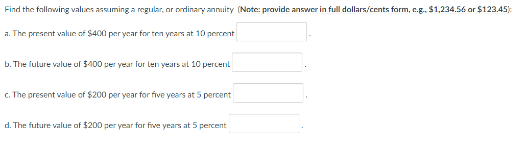 Solved Problem 1: Find the following values for a lump sum | Chegg.com