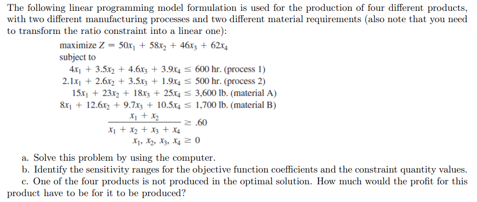 Solved The following linear programming model formulation is | Chegg.com