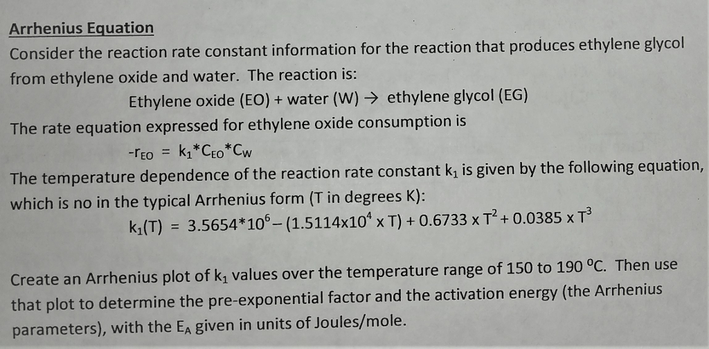 Solved Arrhenius Equation Consider the reaction rate | Chegg.com