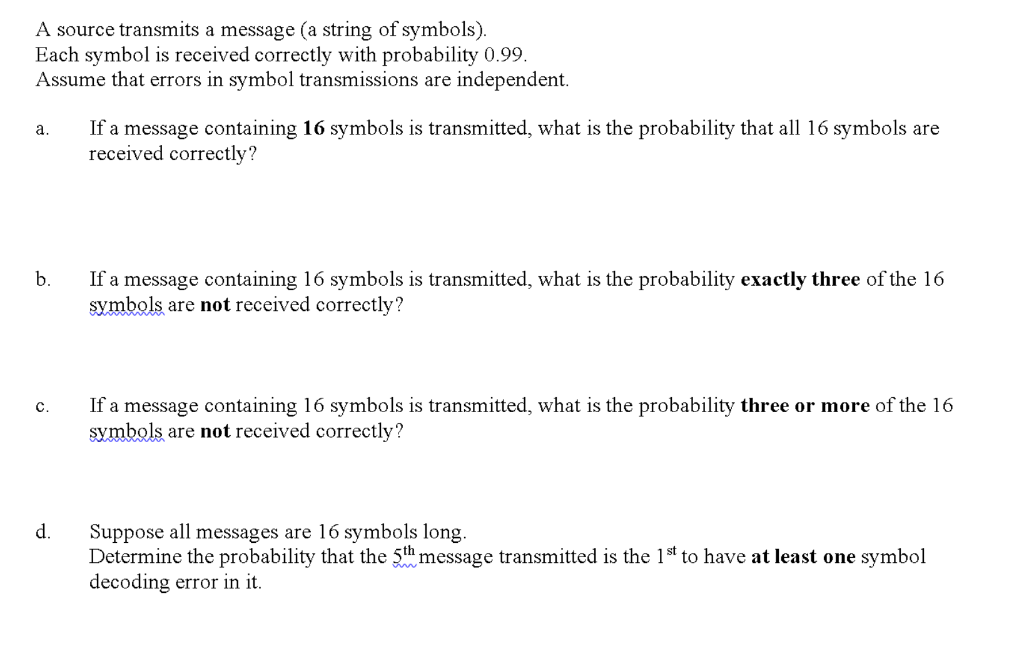 Solved A source transmits a message (a string of symbols). | Chegg.com