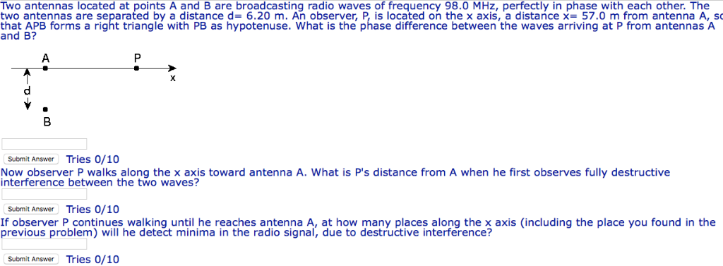 Solved Two antennas located at points A and B are | Chegg.com