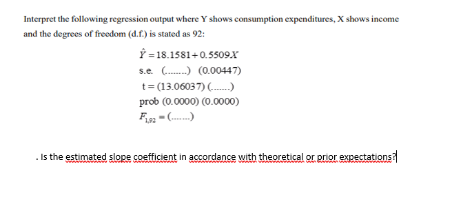 Solved Interpret the following regression output where Y | Chegg.com