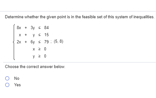 Solved Determine whether the given point is in the feasible | Chegg.com