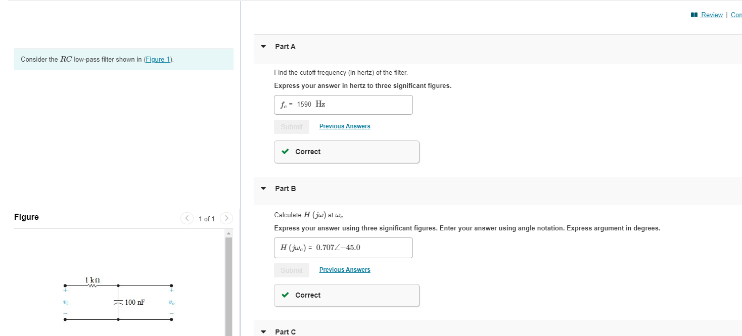 Solved Consider the RC low-pass filter shown in (Figure 1). | Chegg.com