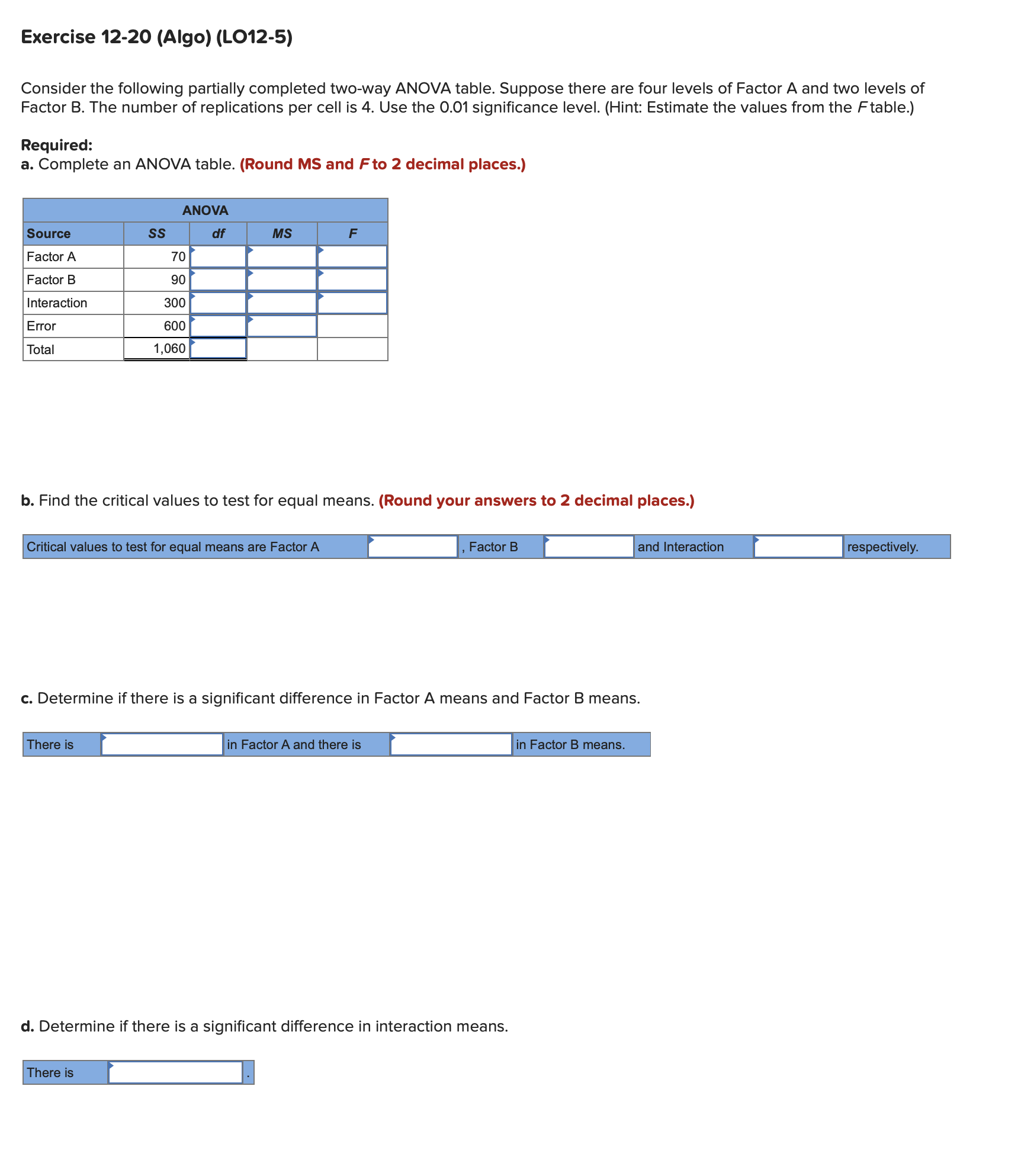 Solved Consider the following partially completed two-way | Chegg.com