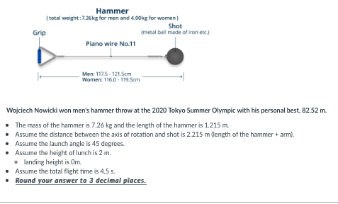 Hammer (total weight: 7.26 kg for men and 4.00kg for | Chegg.com
