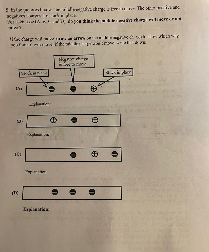 Solved 5. In the pictures below, the middle negative charge | Chegg.com