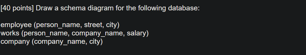Solved [40 points] Draw a schema diagram for the following | Chegg.com