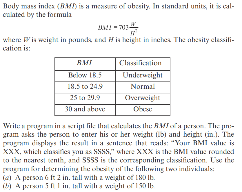 Solved Body mass index (BMI) is a measure of obesity. In | Chegg.com