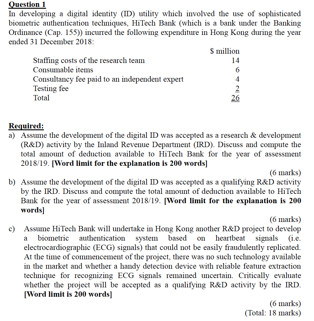 Question 1 In developing a digital identity (ID) | Chegg.com