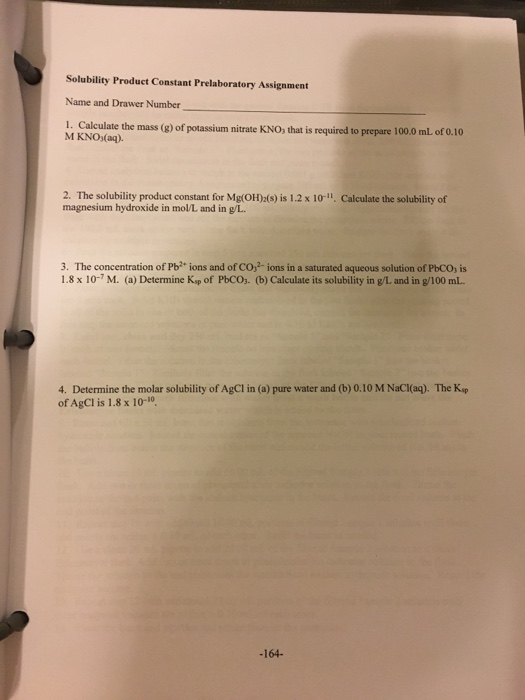 Solved Solubility Product Constant Prelaboratory Assignment | Chegg.com