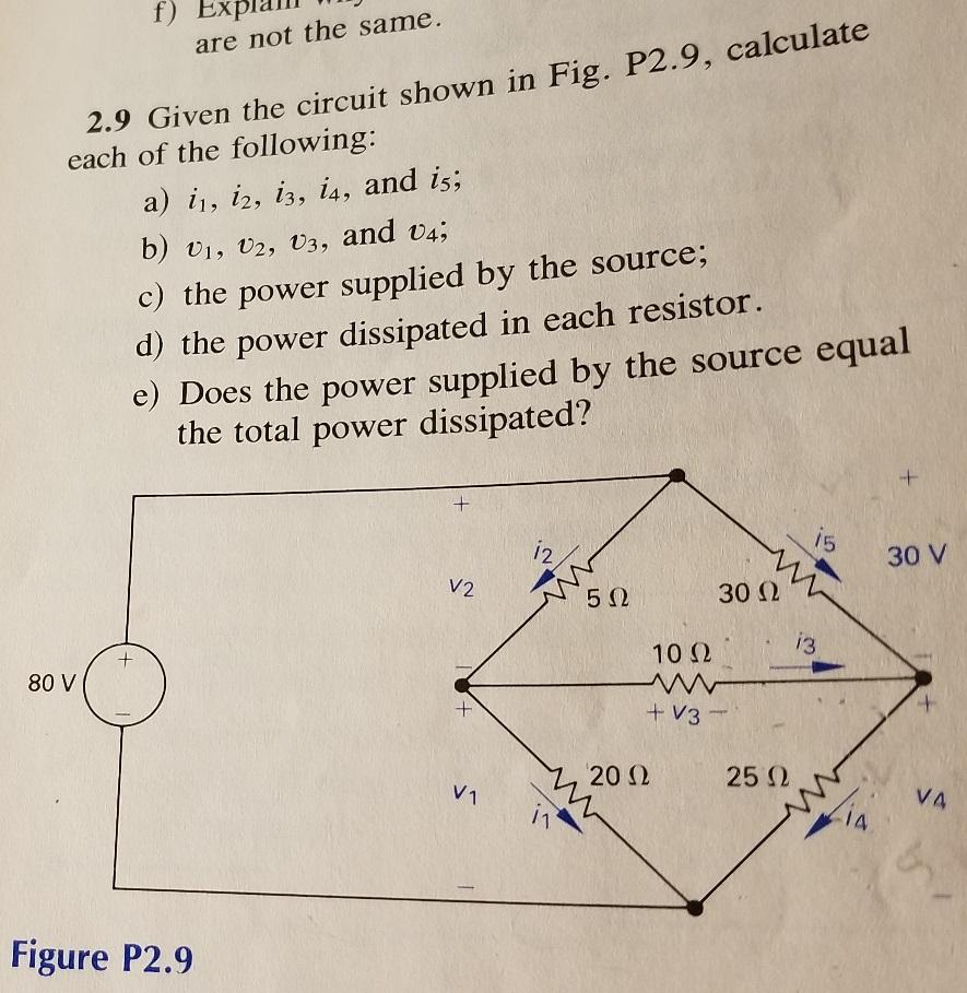 Solved f) 80 V 2.9 Given the circuit shown in Fig. P2.9, | Chegg.com