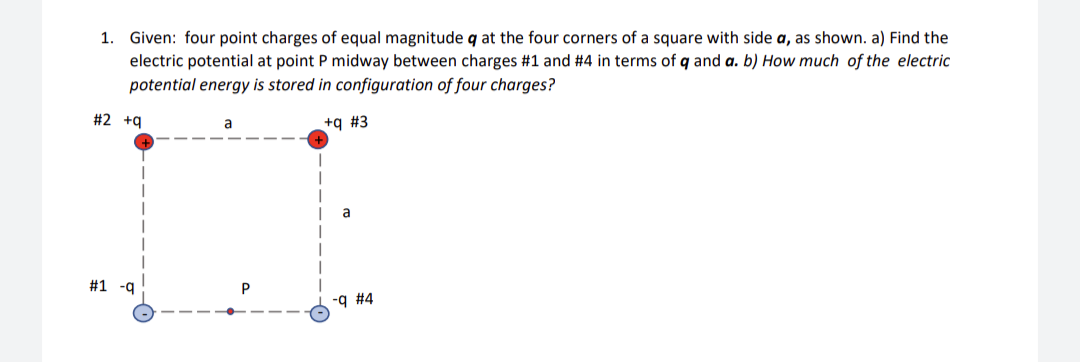 Solved 1. Given: four point charges of equal magnitude q at | Chegg.com