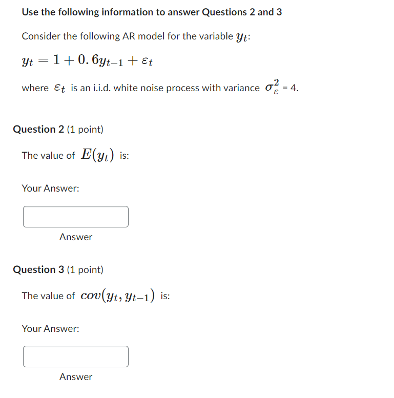 Solved Consider the following model for the variable yt : | Chegg.com