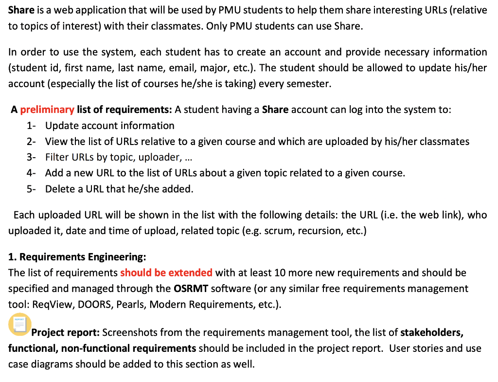 Solved Share is a web application that will be used by PMU | Chegg.com