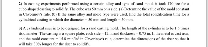 Solved In casting experiments performed using a certain | Chegg.com