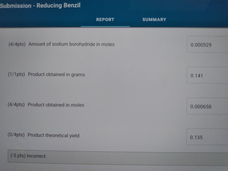 Solved Sample Data - Reducing Benzil Data Pick a value | Chegg.com