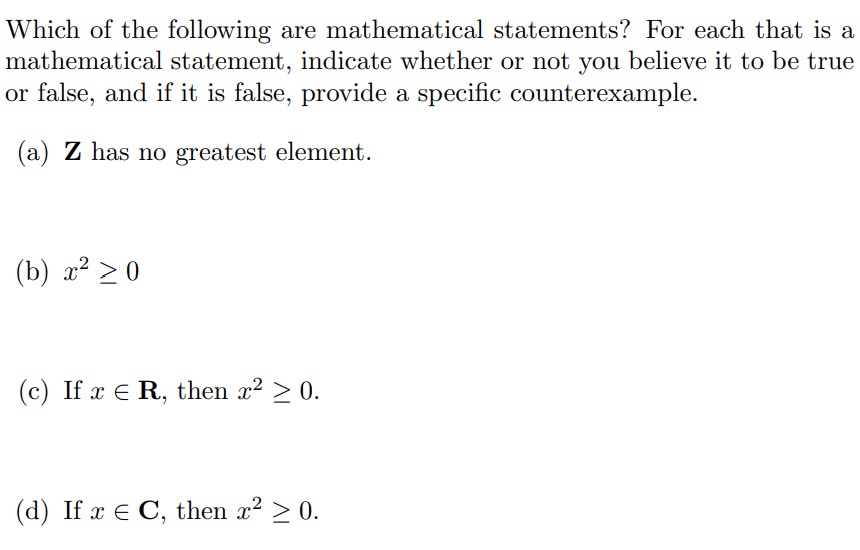 Solved Which of the following are mathematical statements? | Chegg.com