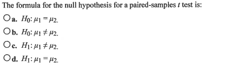 Solved The formula for the null hypothesis for a | Chegg.com