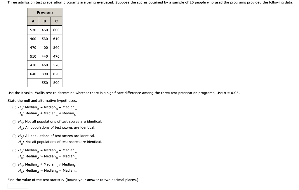 Solved Three admission test preparation programs are being | Chegg.com