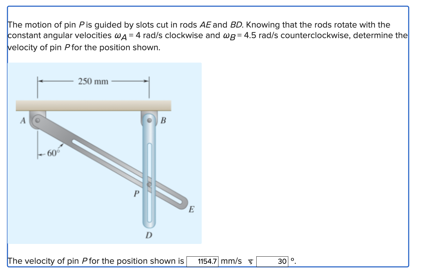 Solved The motion of pin P is guided by slots cut in rods AE | Chegg.com