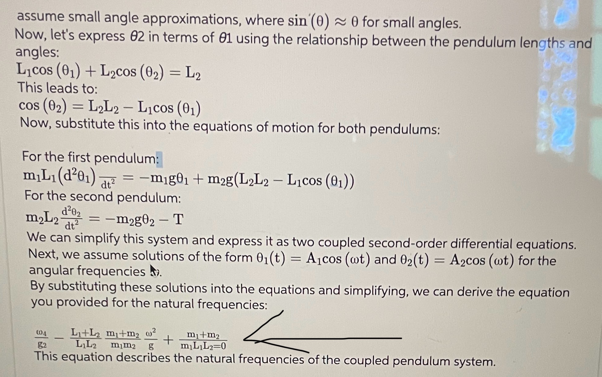 Solved assume small angle approximations, where sin(θ)≈θ for | Chegg.com