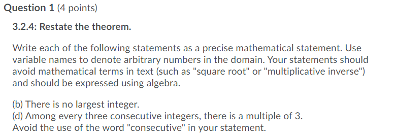 Solved Question 1 (4 points) 3.2.4: Restate the theorem. | Chegg.com