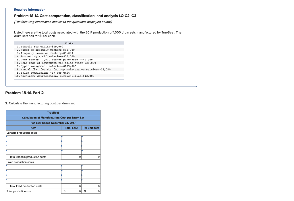 Solved Required information Problem 18-1A Cost computation, | Chegg.com