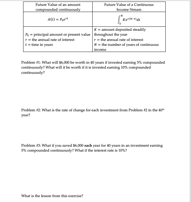 Solved Future Value of an amount compounded continuously | Chegg.com