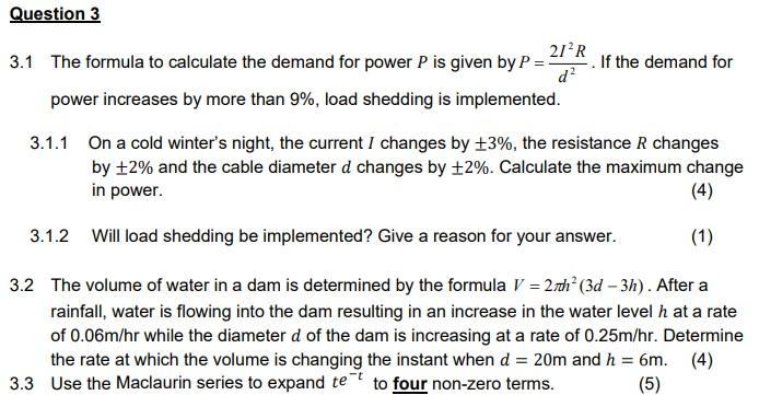 Solved 3.1 The formula to calculate the demand for power P | Chegg.com