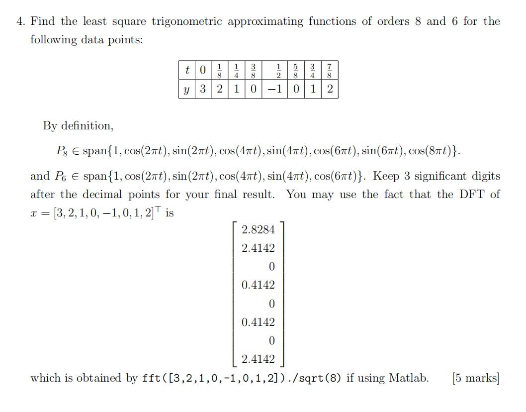 4. Find the least square trigonometric approximating | Chegg.com